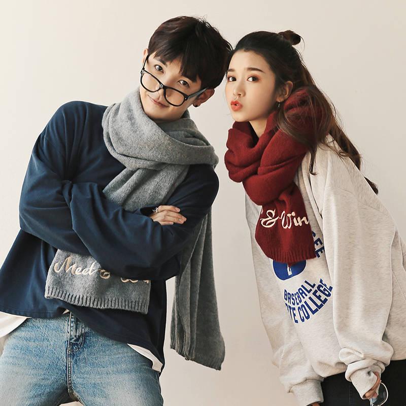 Buy Couple Scarf Knitting Wool Scarf Female Winter Warm Scarf with ...