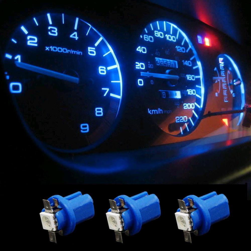 Buy 10Pcs 5050 Blue T5 B8.5D 12V Dashboard Light LED Car Interior Bulbs ...