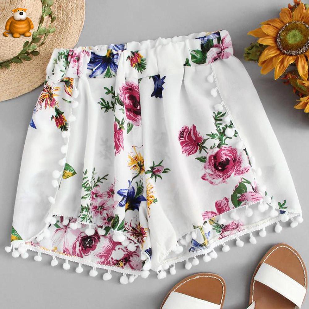 HEH Womens Lace Printing Elastic Mid Waist Loose Ringer Shorts Pants ...