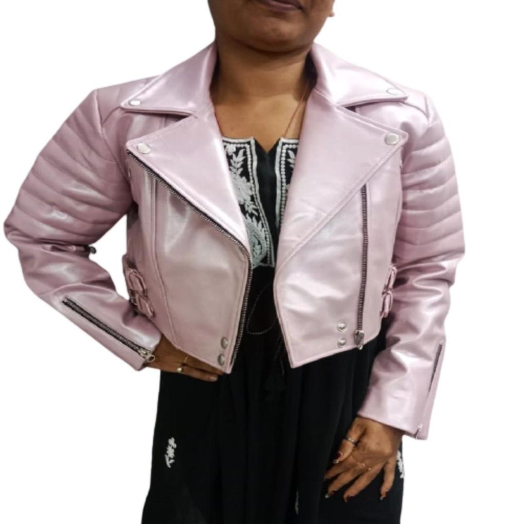 Noora Women's Lambskin Metallic Pink Leather Jacket | slim fit ...