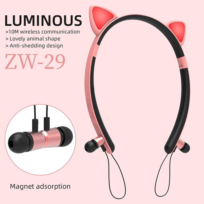 Buy Lovely Girls Cat Ears Bluetooth Earphone Running Hanging Neck ...
