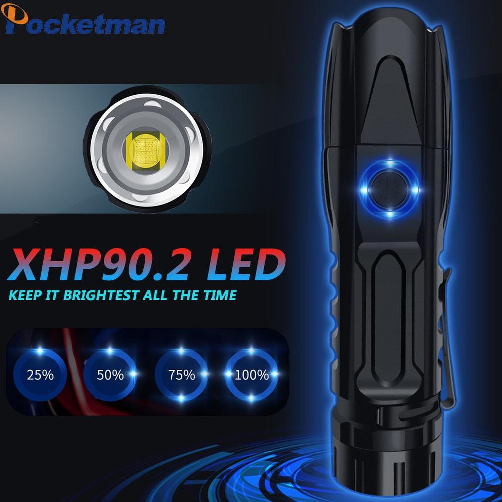 Buy LED Flashlight XHP90.2 Lamp Waterproof USB Rechargeable Smart Chip ...