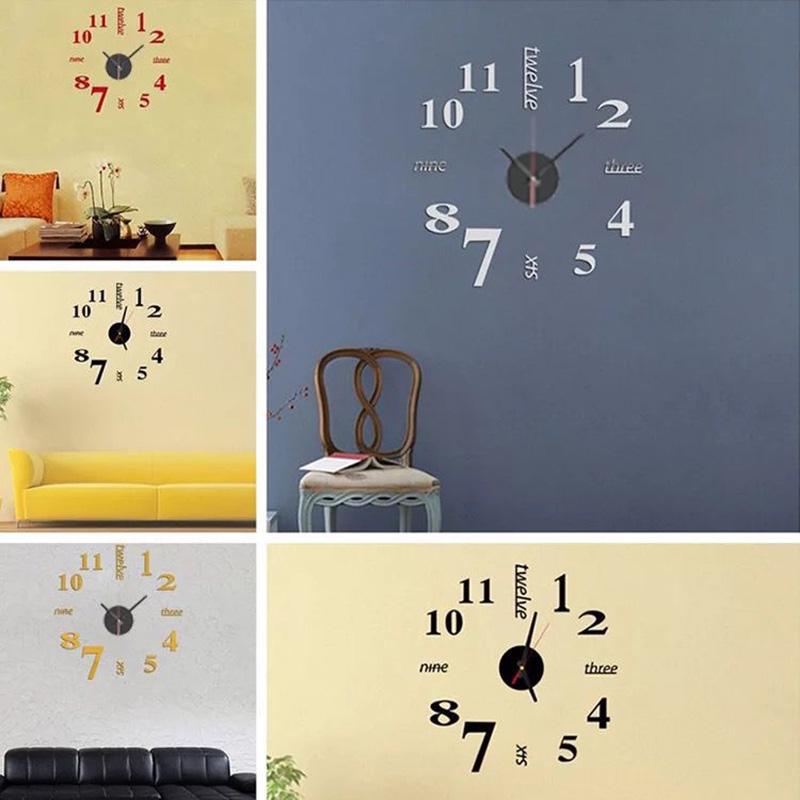 Buy 3D Wall Clock Mirror Wall Stickers Decals Removable Wall Clocks ...
