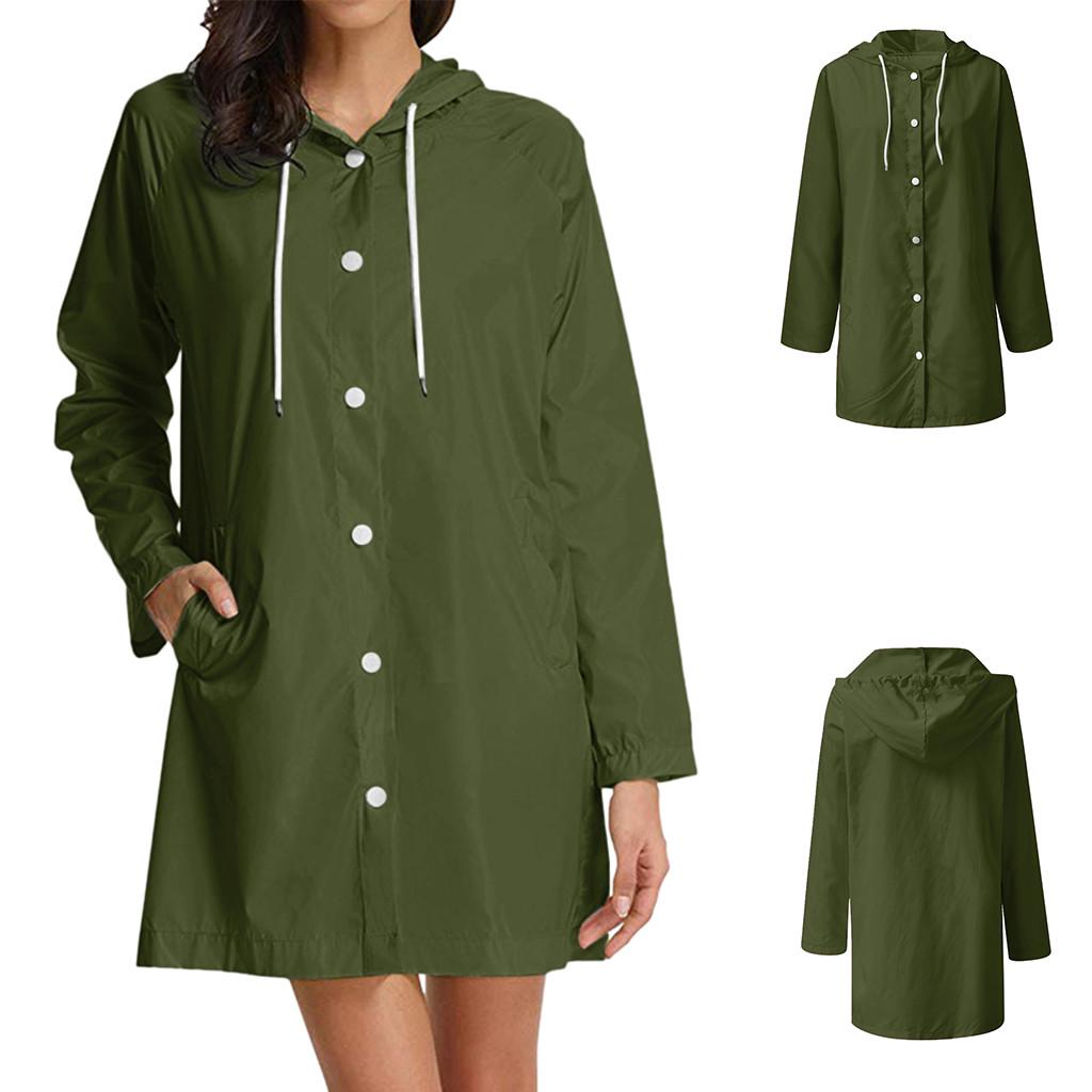 Buy Women Solid Rain Jacket Outdoor Plus Size Waterproof Hooded ...
