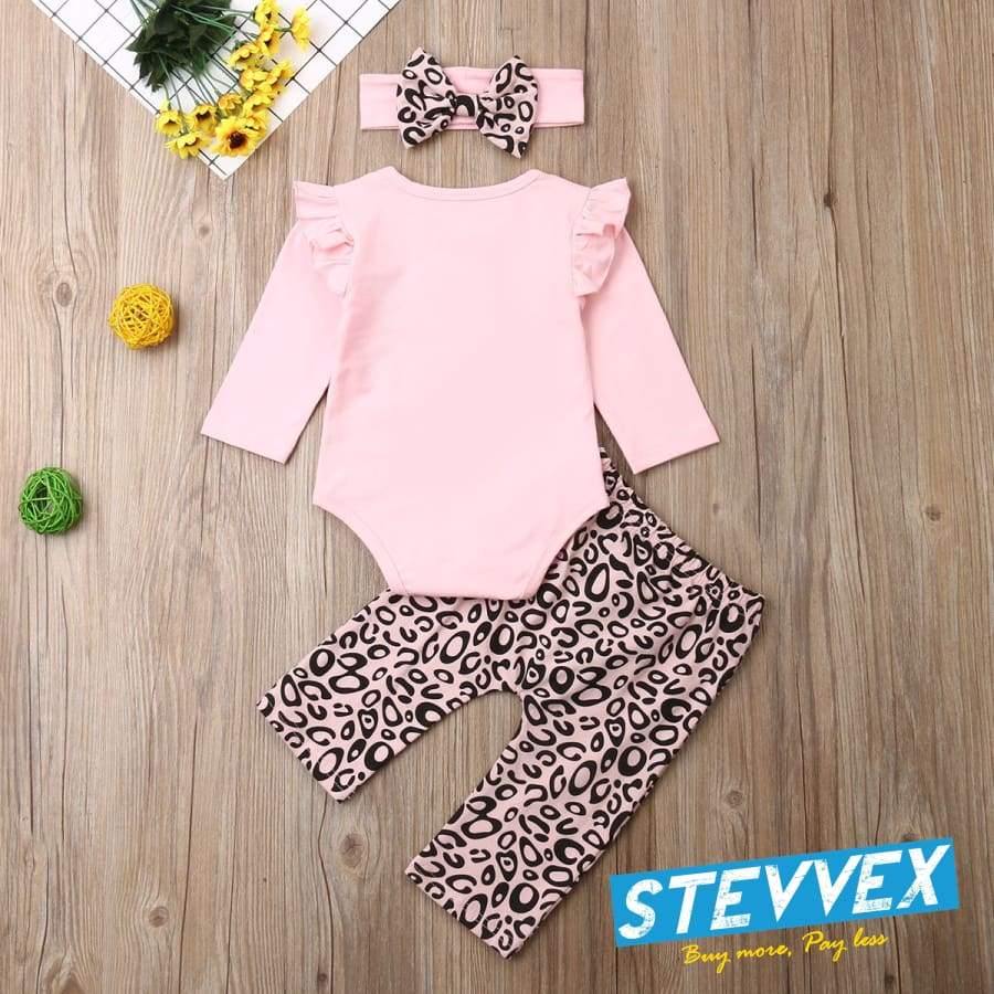 Buy Newborn Baby Girl Clothes Fly Sleeve Knitting Cotton Romper Tops Leopard Print Long Pants ...