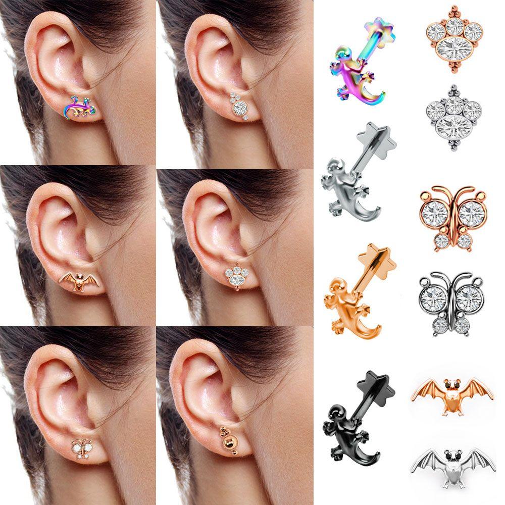 Buy Barbell Bar Surgical Steel Labrets Lip Gecko Shape Tragus Earrings ...