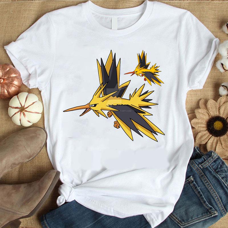 Buy Summer Women T Shirt Pikachu Zapdos Legendary Bird Trio Mo Print ...