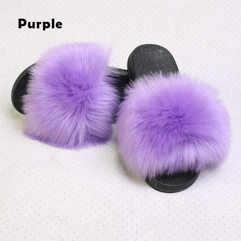 Buy Cute Women Fashion Furry Slides Slip on Comfortable Plush Flat ...
