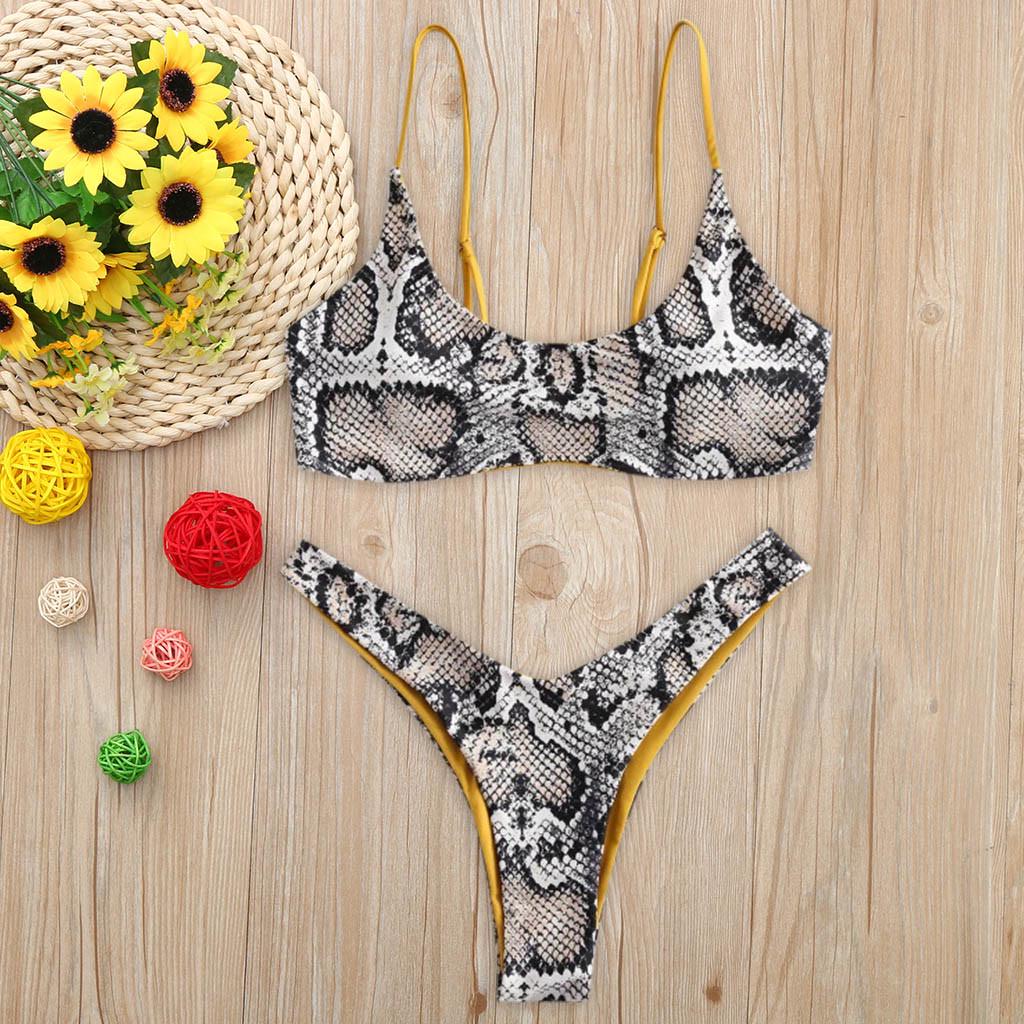 Buy Women Snake Skin High Cut V Neck Two Pieces Bikini Swimwear ...