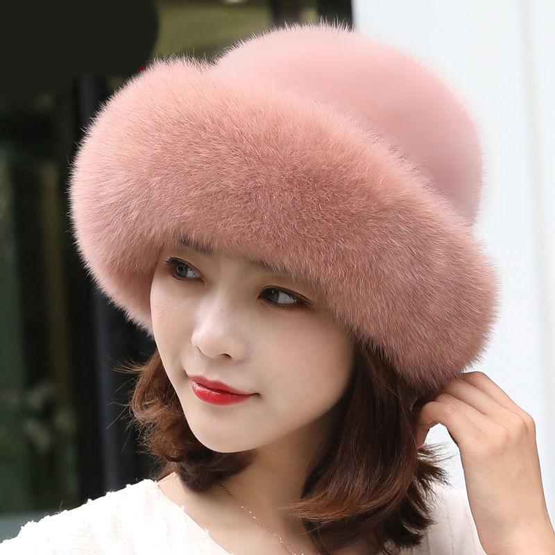 Buy Women Fluffy Knitted Winter Warm Rex Rabbit Soft Fur Hats Casual ...