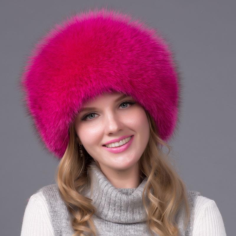 Buy Winter Fox Fur Lady Big Round Hat Thicken Women Mink Fox Caps Soft ...