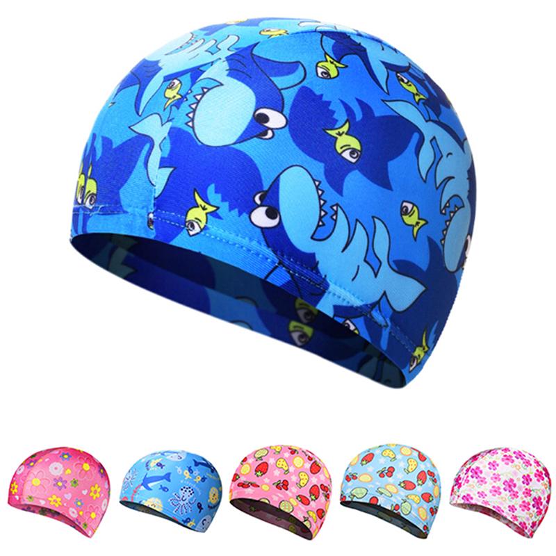 Waterproof Children Elastic Cartoon Printed Swimming Caps Sports Cute ...