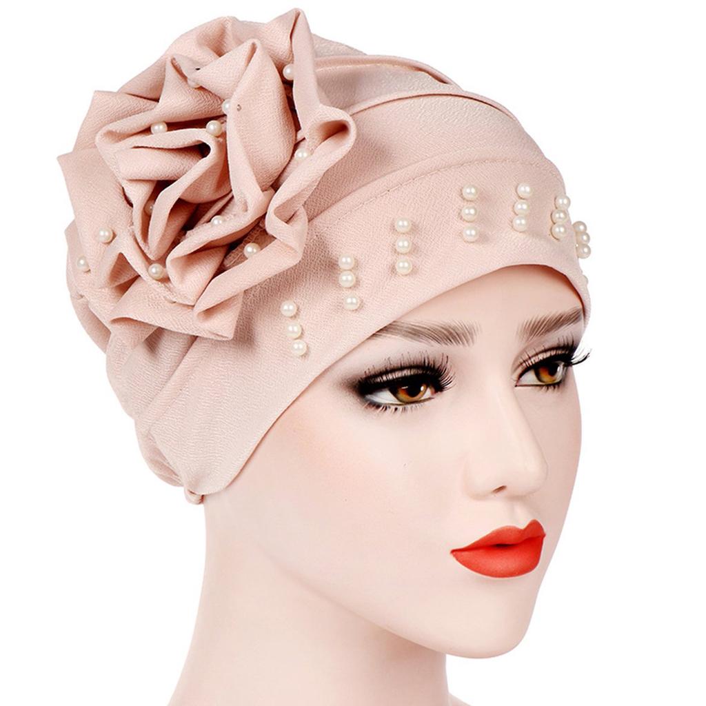 Buy Solid Color Bead Flower Women Muslim Hijab Hat Bohemia Style Lady ...