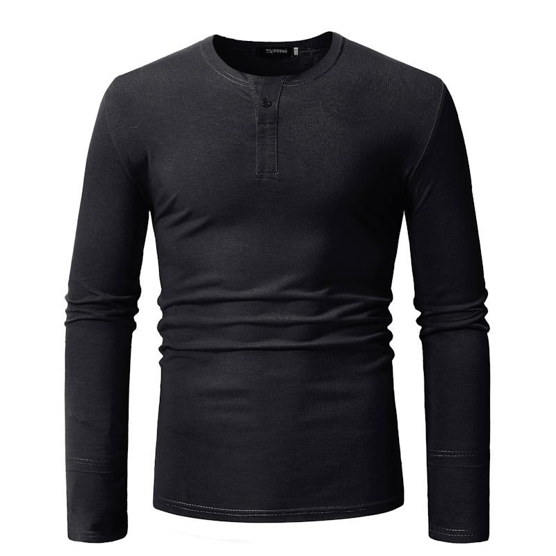Men's Fashion Solid Color Henley Shirt Casual Loose Autumn Long Sleeve ...