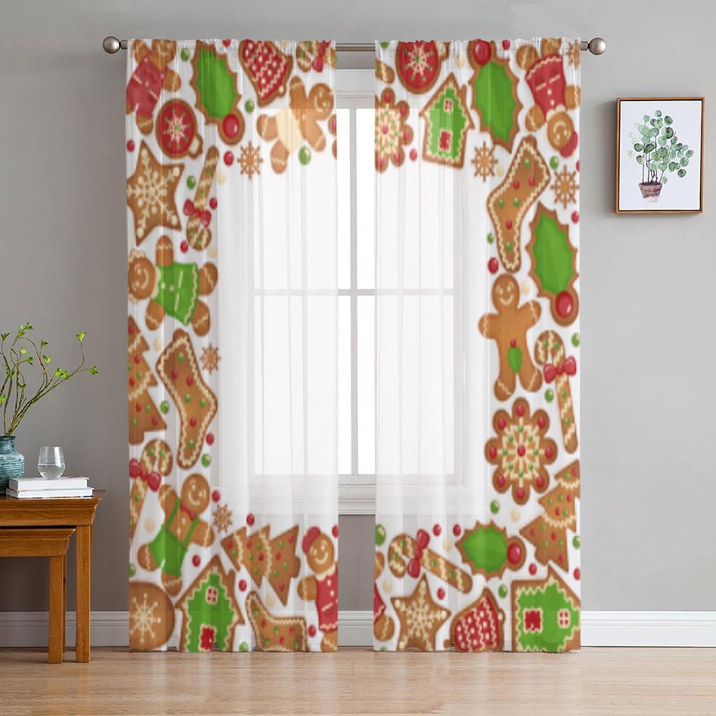Satın alın Christmas Curtains Gingerbread Man Tulle Curtains for Living ...
