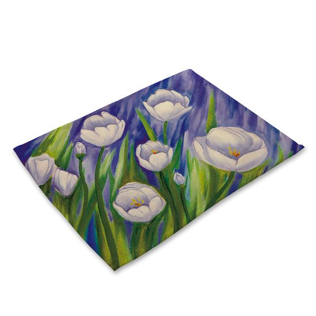 Buy Linen Floral Pattern Placemat Home Decorative Table Mat Kitchen ...