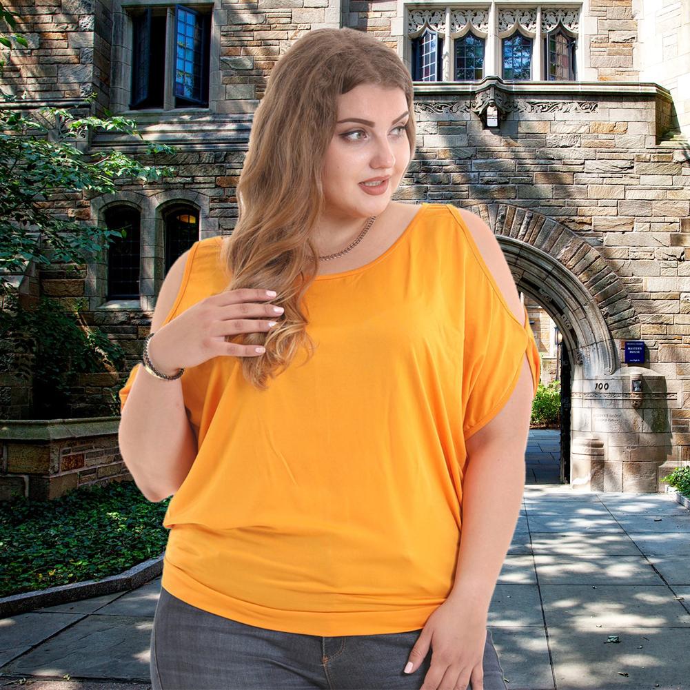 Buy Solid Color Tops Women O-neck Cold Shoulder Plus Size Loose Tees T ...
