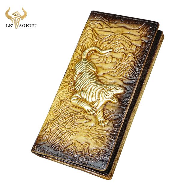 Full Grain Leather Design Luxury Checkbook Travel Dragon Emboss ...