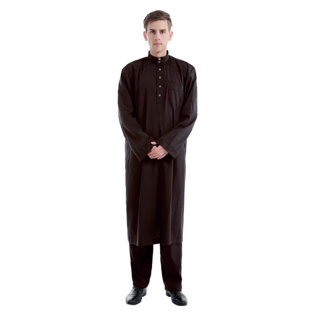 Buy Men Ethnic Long Sleeve Islamic Muslim Dresses Middle East Maxi ...