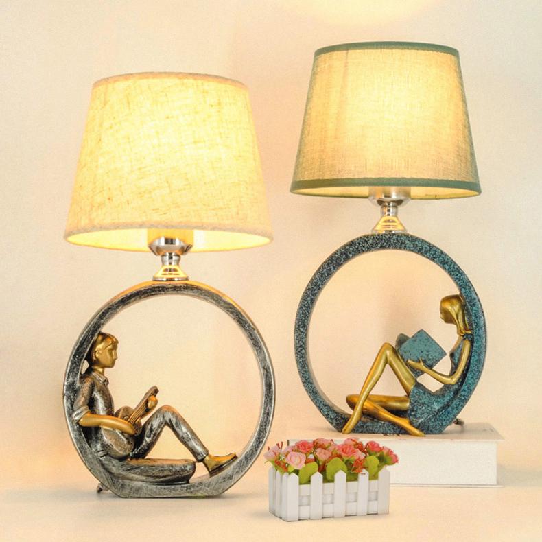 Buy Bedroom Bedside Table Lamp Cloth Lampshade Dimming Night Lights ...