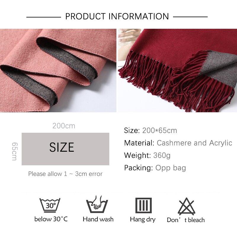 Buy 2020 Thick Warm Cashmere Winter Scarf Women Shawl Wraps Double Side ...