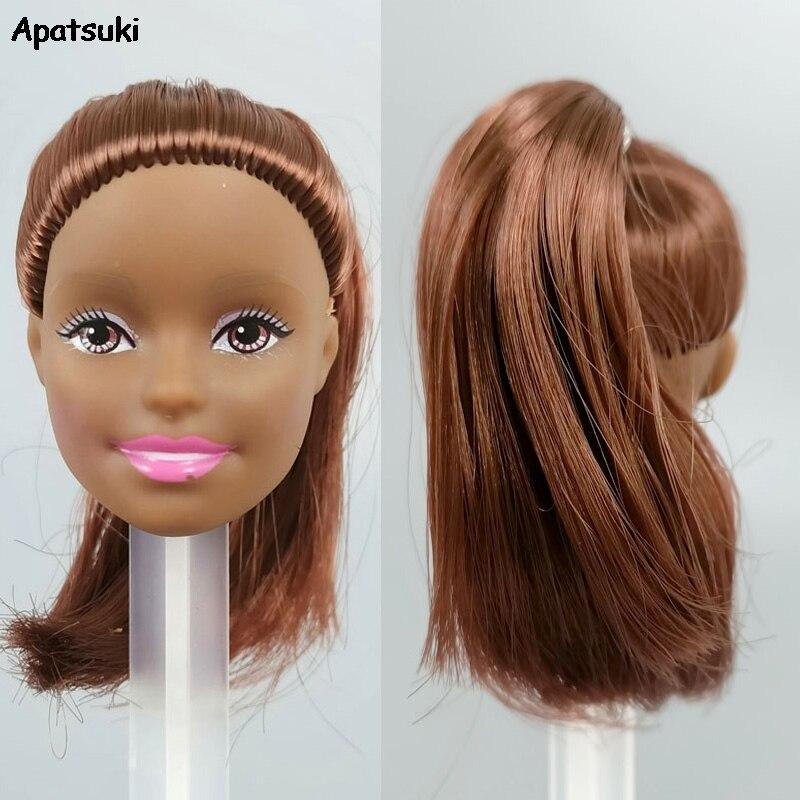 Plastic Brown Hair Black Skin Doll Head for 1/6 BJD Doll Heads Practice ...