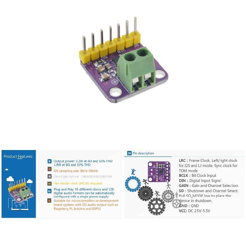 Buy Board MAX98357 Raspberry D Module Amp Amplifier ESP32 I2S Class ...
