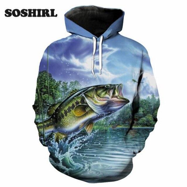 Buy Soshirl 3d Ferocious Fish Hoody Cool Men 'S Sweatshirt Unisex Hip ...