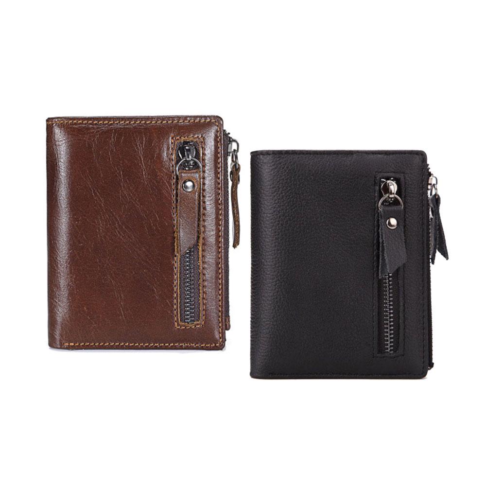 Buy New Leather Wallet Man Zipper Short Coin Purse Male Cowhide Credit ...