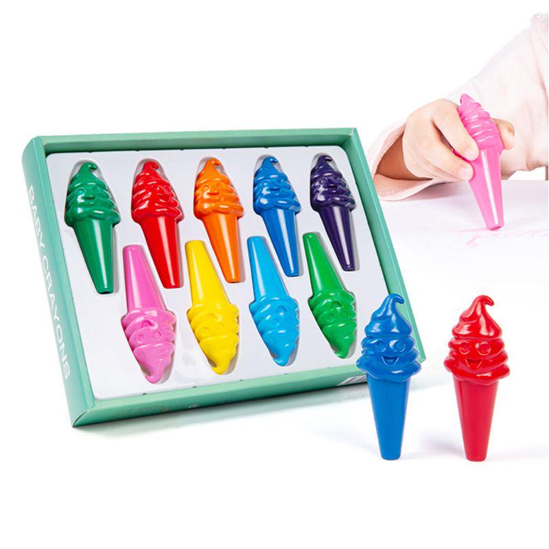 Buy 9 Colors Ice Cream Shape Crayons Non Toxic Washable Painting ...