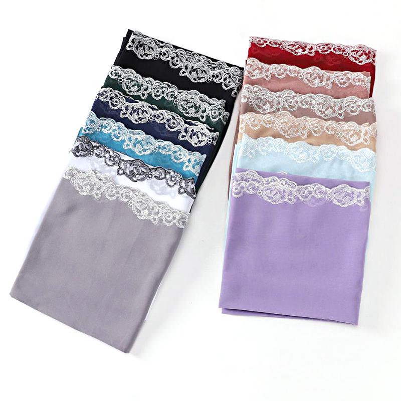Women Solid Color Chiffon Hijab Shawl Embroidered Lace Lace Trim Head ...