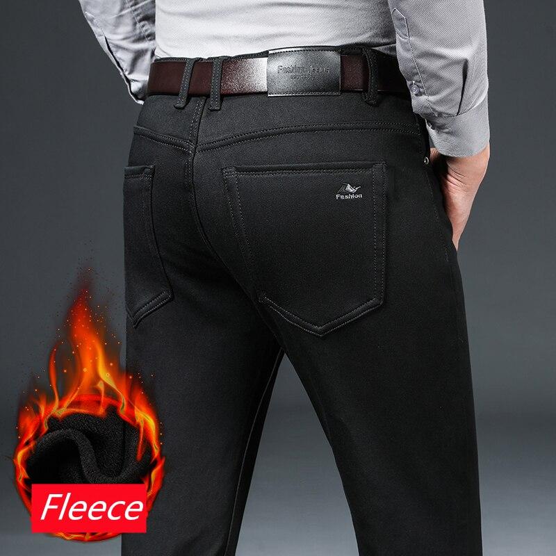 Buy Black Brand Men 'S Plus Size Plus Velvet Thick Jeans 2021 Winter ...