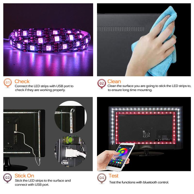 💰Kjøp DIY 10M Bluetooth RGB USB LED Strip Light SMD 5050 Diode Tape ...