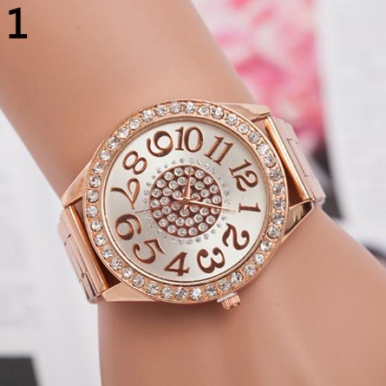 Buy Wrist Quartz watch big round dial rhinestone inlaid alloy quartz ...