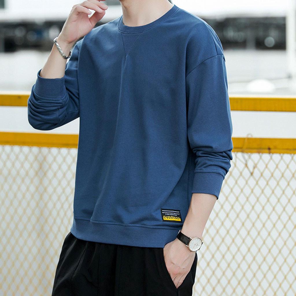 Buy Men's Fashion Tops Round Neck Long Sleeve Solid Color Shirt Blouse ...