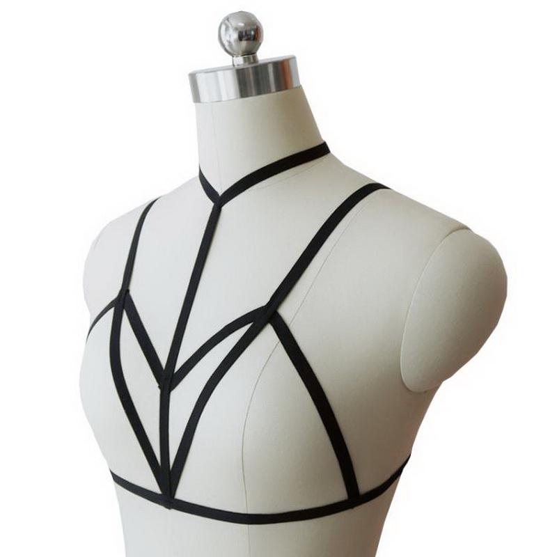 Sexy Hollow Out Elastic Cage Bra Bandage Strappy Halter Bralette Crop Top Belt Lingerie Harness