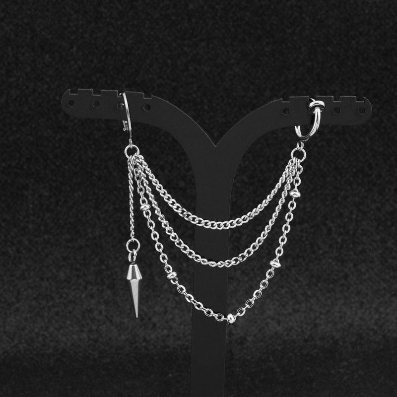 Cheap Vintage Men Stainless Steel Earrings Clip Cross Tassel Chain Ear ...