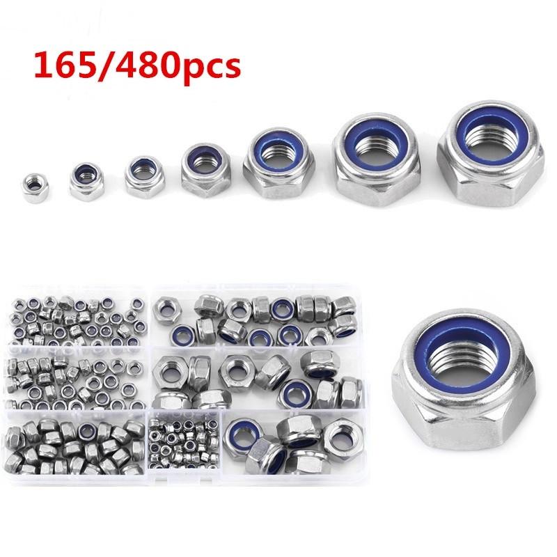 Buy 165/480pcs Stainless Steel SS304 Nylon Insert Locknut Assortment ...