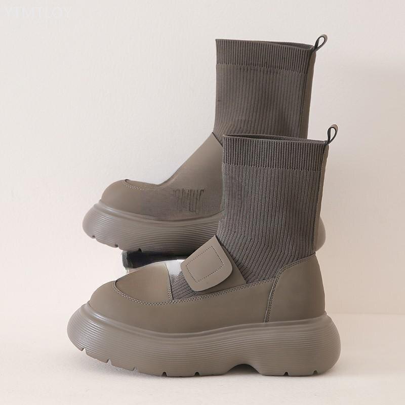 Buy Women Platform Chelsea Sock Boots Autumn Winter 2022 New Fashion ...