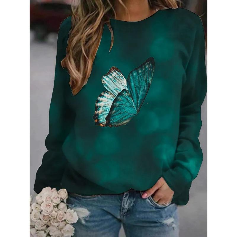 Autumn and Winter Fashionable Retro Ink Butterfly Animal Print Contrast ...