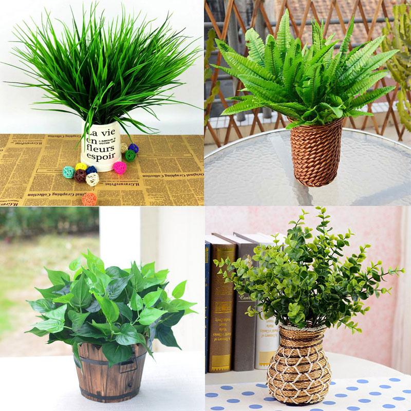 Buy Indoor Artificial Plants Green Fake Leaf Plastic Foliage Outdoor ...
