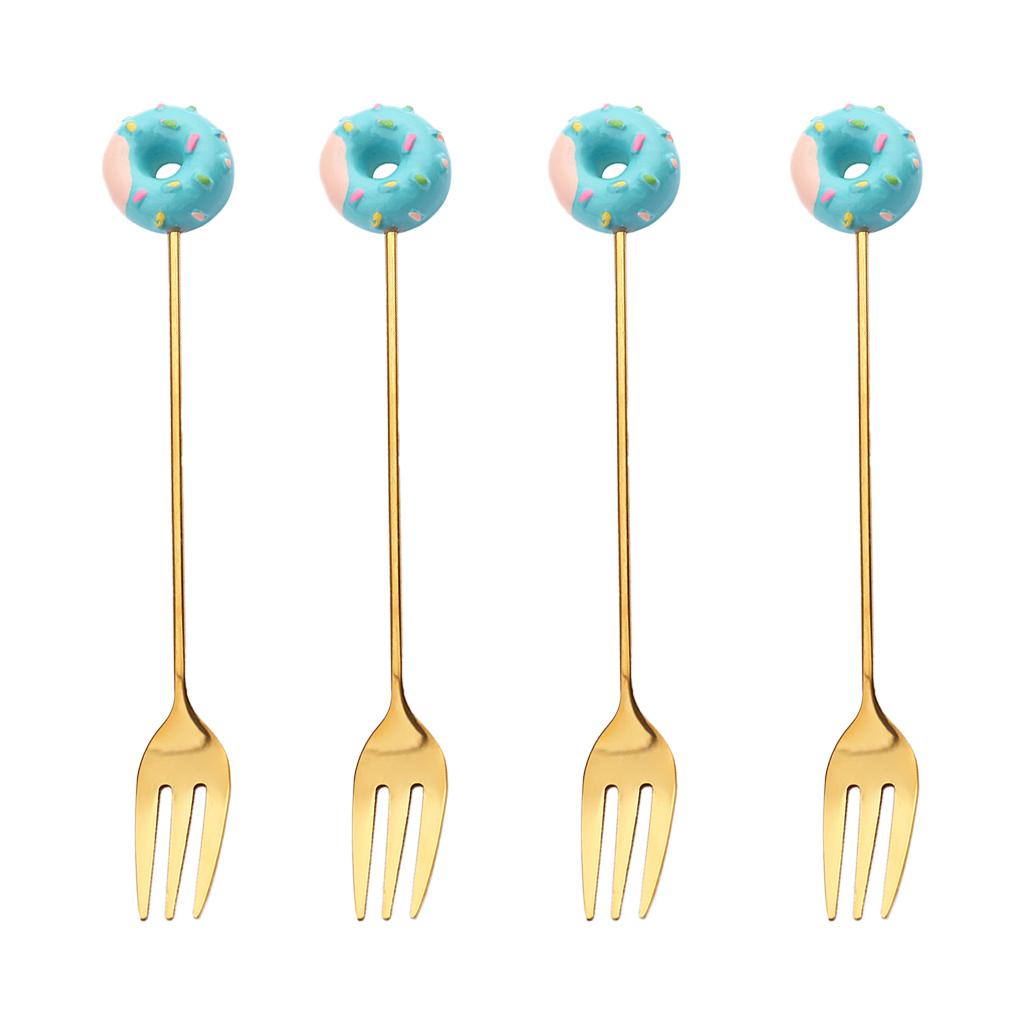 4pcs Stainless Steel Donuts Candy Spoon Fork Kitchen Tableware Dessert ...