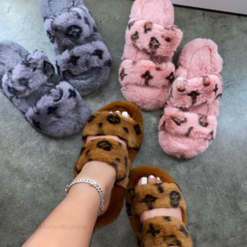 Buy 2021 Winter Women Fashion Open Toe Fur Slippers Female Soft Fluffy ...