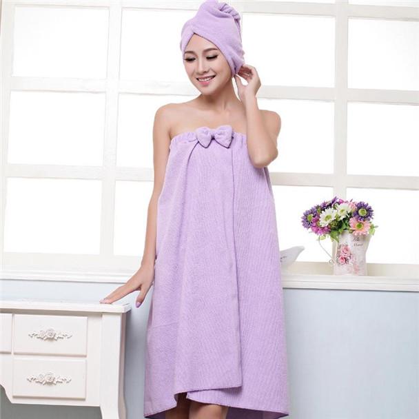 Female Bath Towel Bathing Skirt Bathrobe Dry Hair Cap Suit Elasticated ...