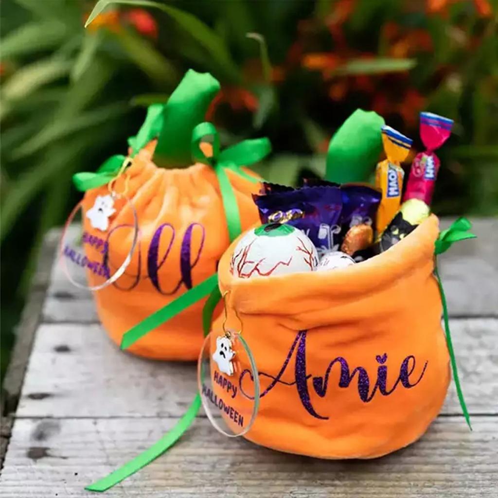 Buy Halloween Velvet Candy Bag Pumpkin Packing Bag With String Cookies ...