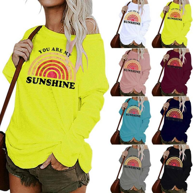 Buy Womens Rainbow Long Sleeve T-Shirt Plus Size Casual Baggy One ...