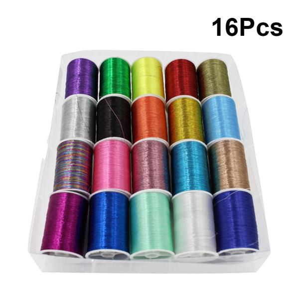 Buy 16 Spools Metallic Thread Set Portable Multicolor Cross Stitch ...