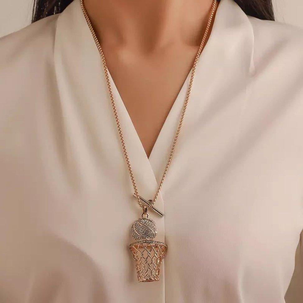 Satın alın Alloy Diamond Basketball Hoop Necklace Female Hip Hop ...