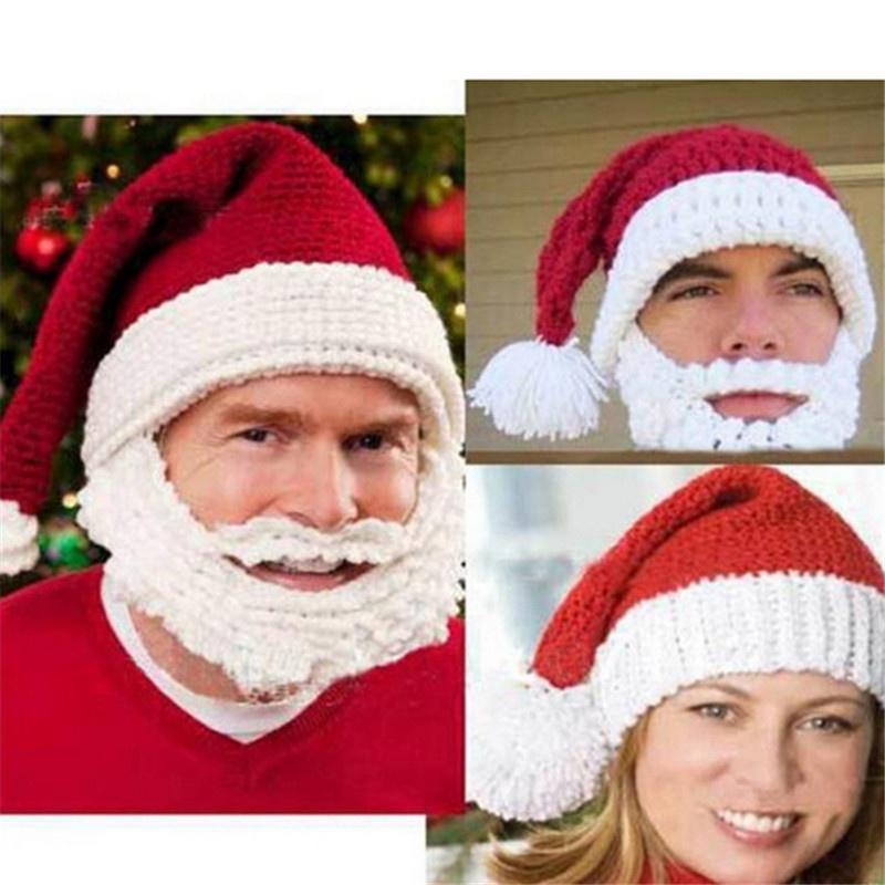 Handmade Knitted Mustache Hat Santa Claus Full Beard Beanies Elastic ...