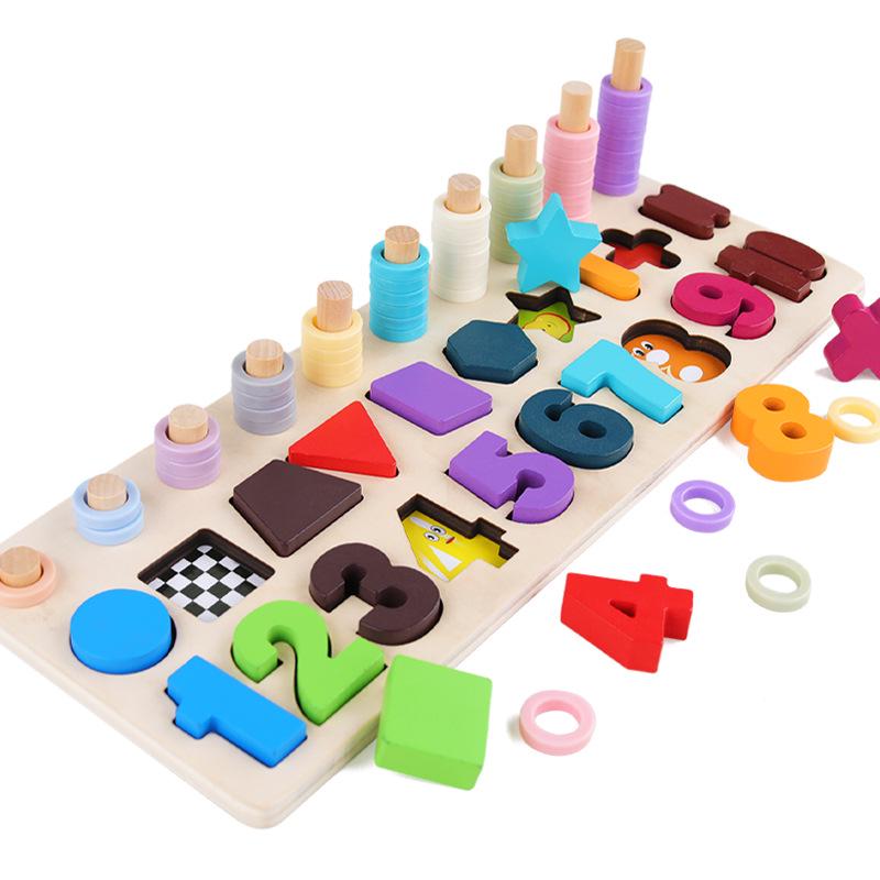 Buy Math Puzzle Three-in-one Rainbow Color Matching Board Wooden ...